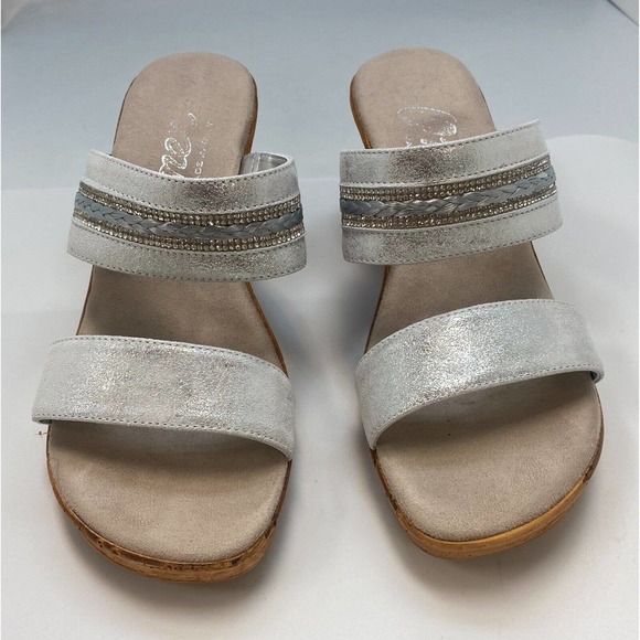Onex | Shoes | Onex Amellia Silver Two Band Platform Wedge Sandals Size ...